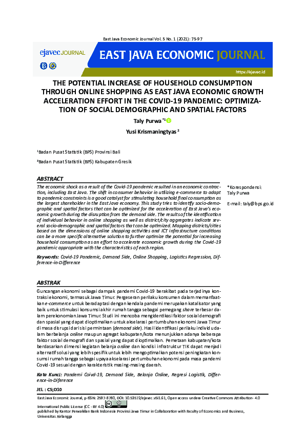 (PDF) The Potential Increase of Household Consumption Through Online Shopping as East Java ...