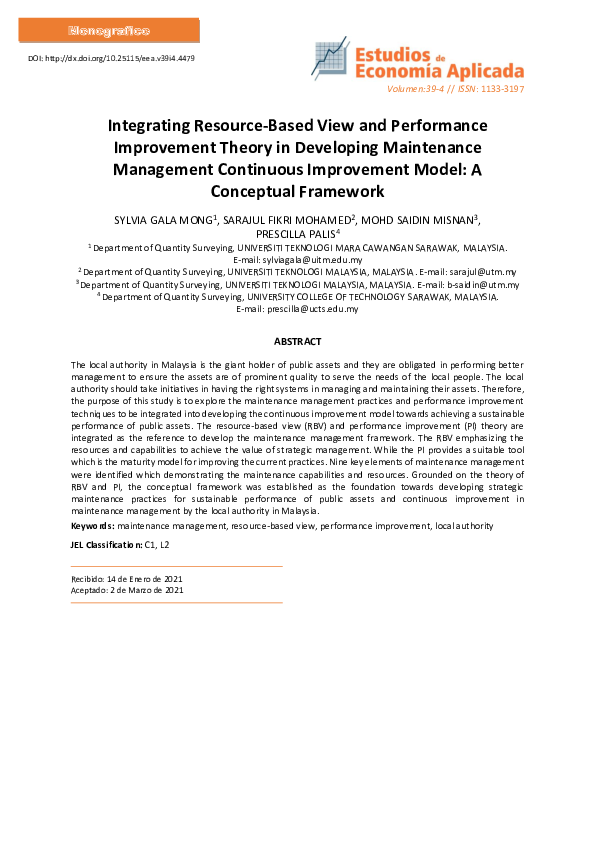 (PDF) Integrating resource-based view and performance improvement ...