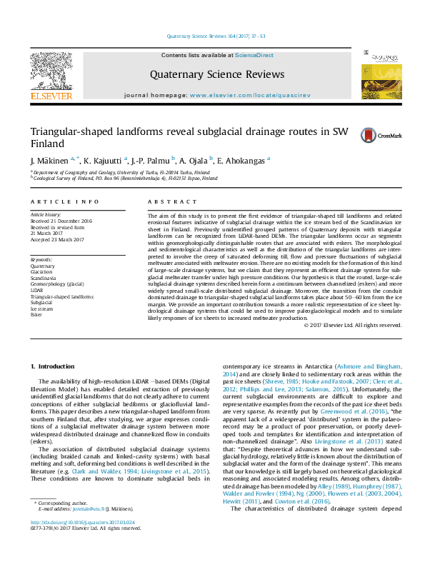(PDF) Triangular-shaped landforms reveal subglacial drainage routes in ...