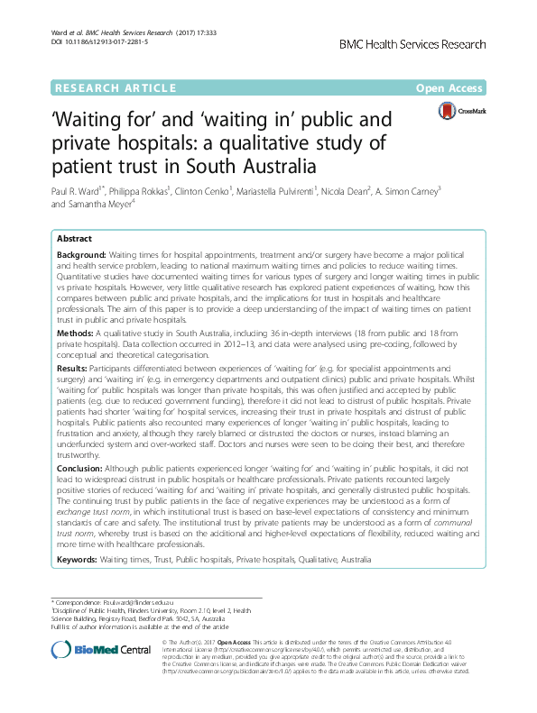 (PDF) ‘Waiting for’ and ‘waiting in’ public and private hospitals: a ...