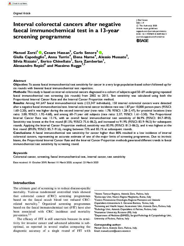 (PDF) Interval colorectal cancers after negative faecal immunochemical ...