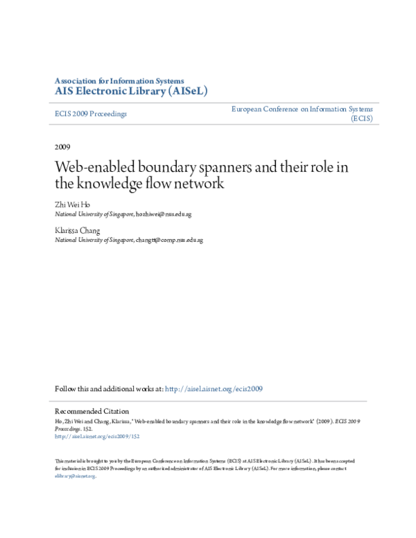 (PDF) Web-enabled boundary spanners and their role in the knowledge flow network | Will Venters ...