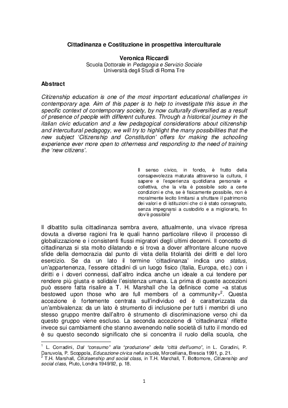 (PDF) Cittadinanza e Costituzione in prospettiva interculturale ...
