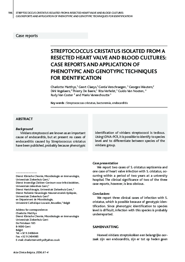 (PDF) Streptococcus Cristatus Isolated from a Resected Heart Valve and ...