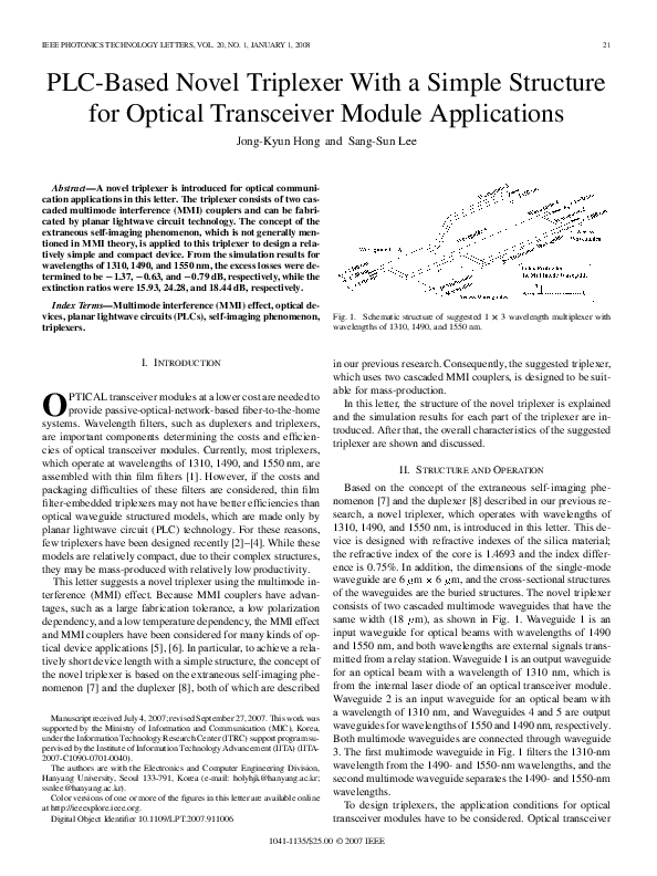 (PDF) PLC-Based Novel Triplexer With a Simple Structure for Optical Transceiver Module Applications