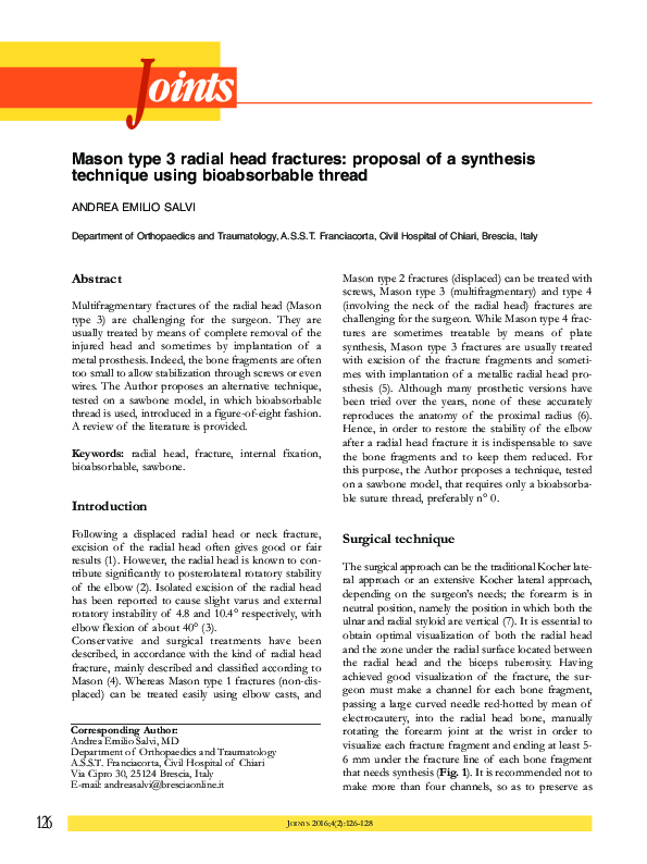 (PDF) Mason type 3 radial head fractures: proposal of a synthesis ...
