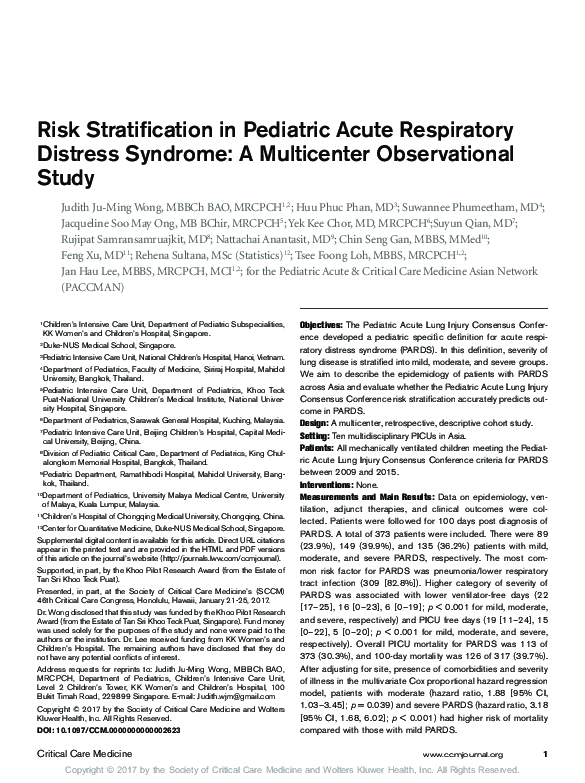 (PDF) Risk Stratification in Pediatric Acute Respiratory Distress ...