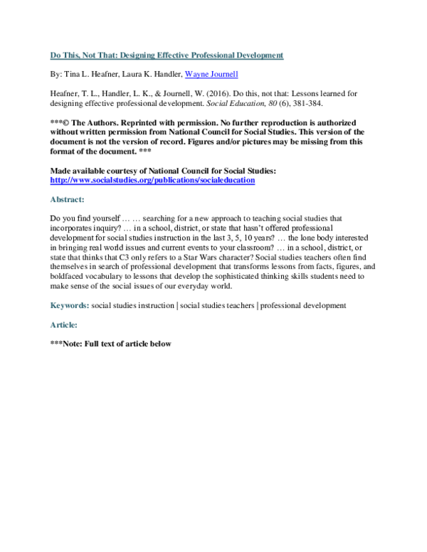 (PDF) Do This, Not That: Designing Effective Professional Development