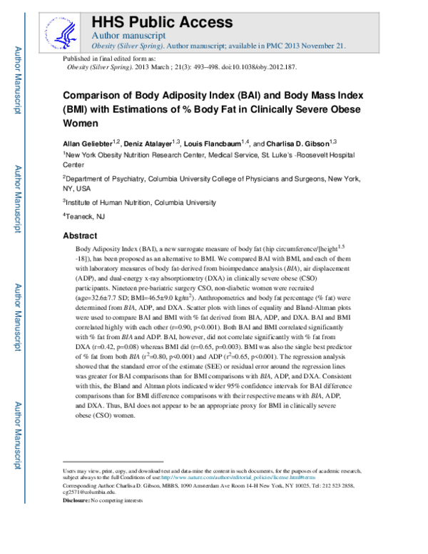 (PDF) Comparison of Body Adiposity Index (BAI) and BMI with Estimations ...