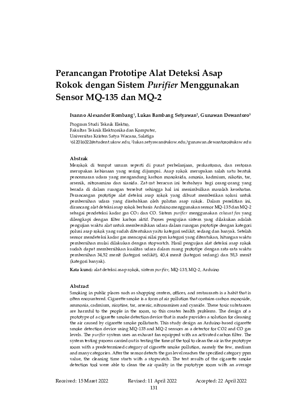 (PDF) Perancangan Prototipe Alat Deteksi Asap Rokok dengan Sistem ...