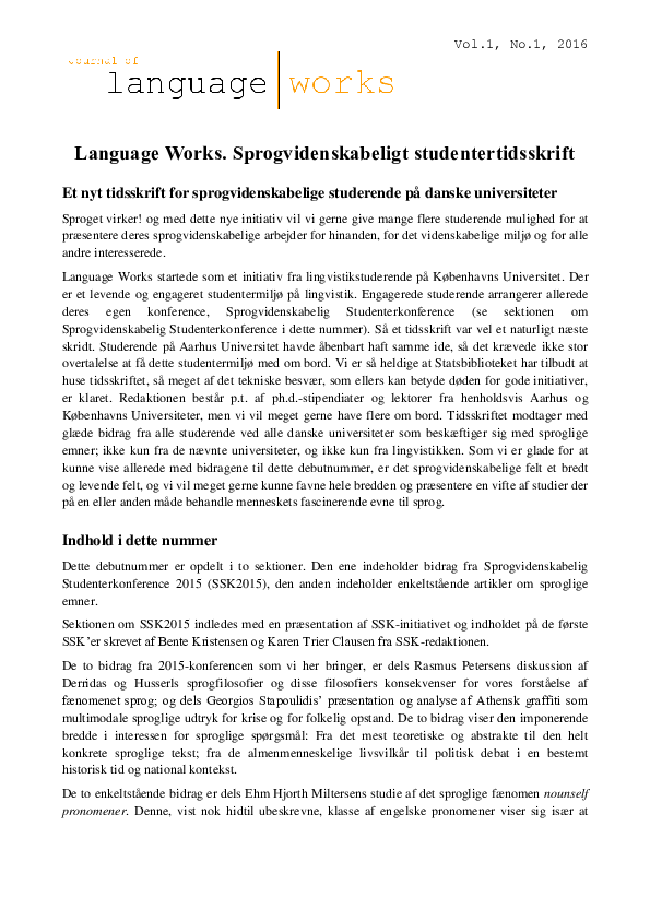 (PDF) Language Works. Sprogvidenskabeligt studentertidsskrift