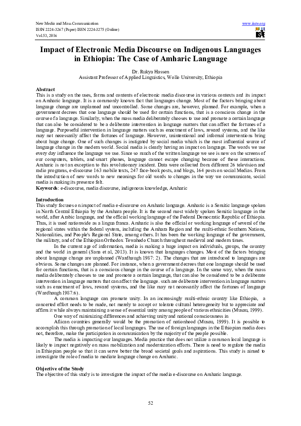 (PDF) Impact of Electronic Media Discourse on Indigenous Languages in ...