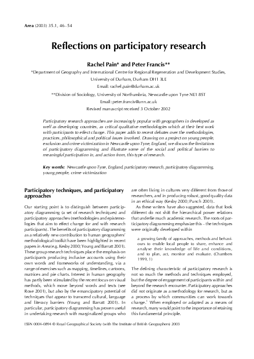 (PDF) Reflections on participatory research