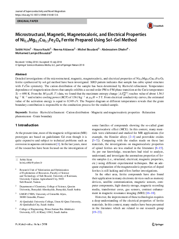 (PDF) Microstructural, Magnetic, Magnetocaloric, and Electrical ...