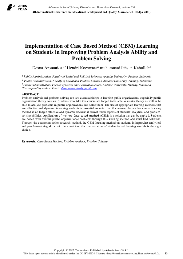 (PDF) Implementation of Case Based Method (CBM) Learning on Students in ...