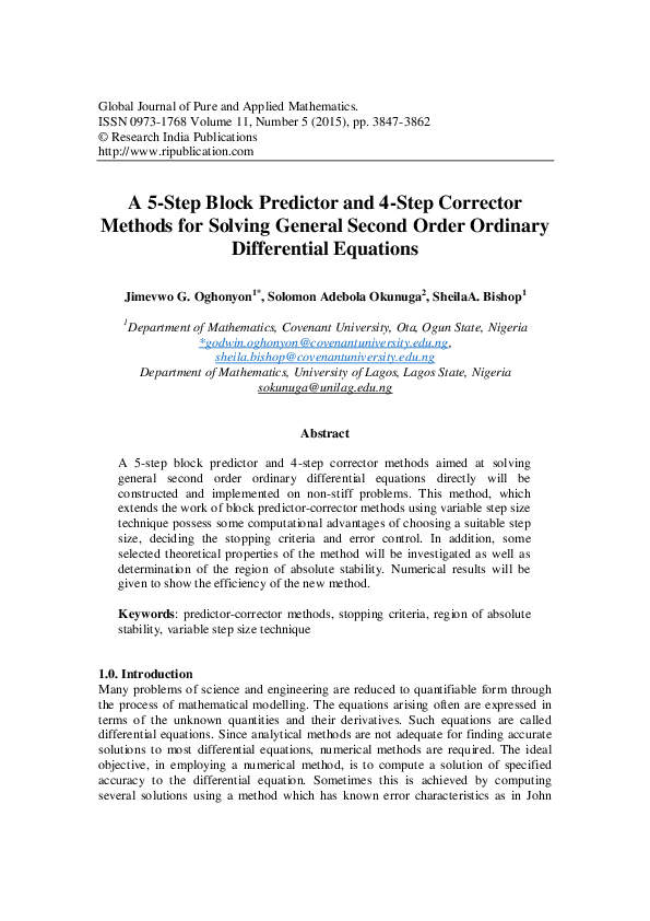 (PDF) Implementing a Type of Block Predictor-corrector Mode for Solving General Second Order ...