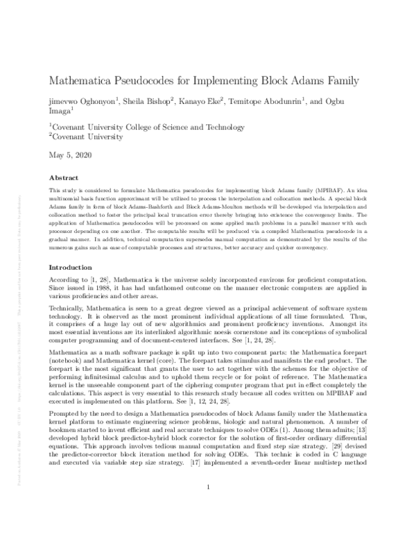 (PDF) Mathematica Pseudocodes for Implementing Block Adams Family
