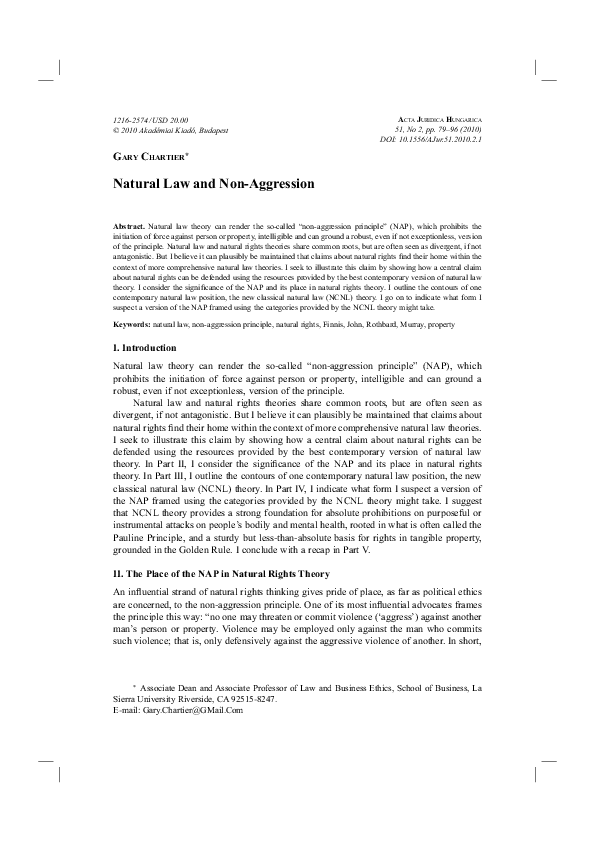(PDF) Natural law and non-aggression