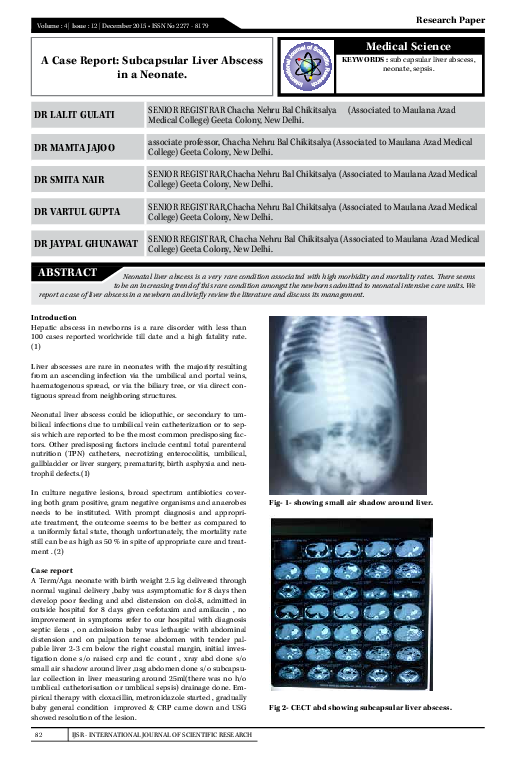 (PDF) A Case Report: Subcapsular Liver Abscess in a Neonate