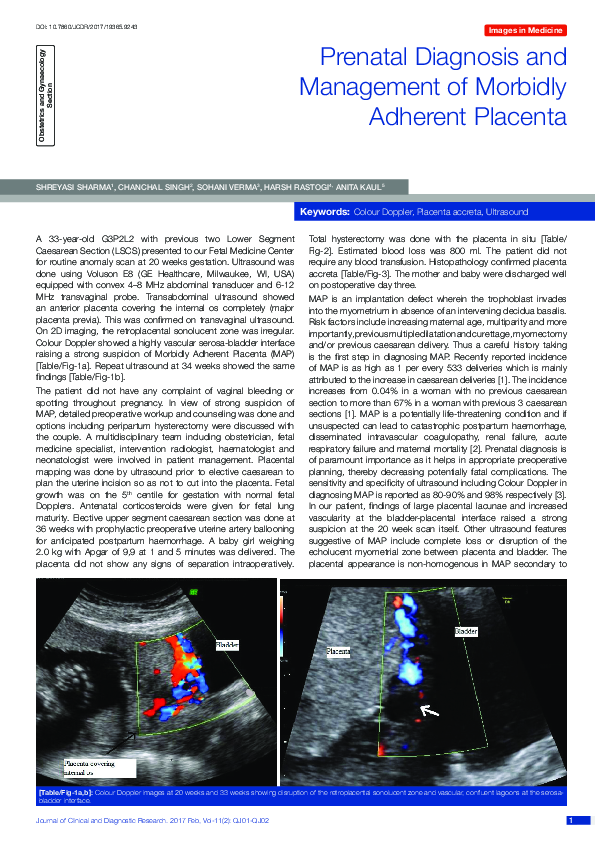 (PDF) Prenatal Diagnosis and Management of Morbidly Adherent Placenta