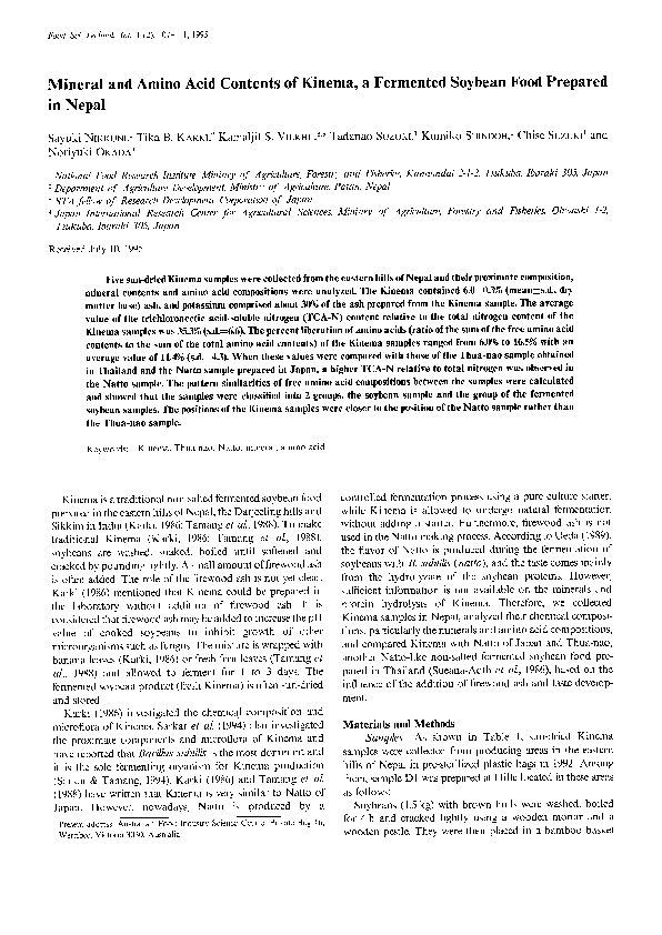 (PDF) Mineral and Amino Acid Contents of Kinema, a Fermented Soybean ...