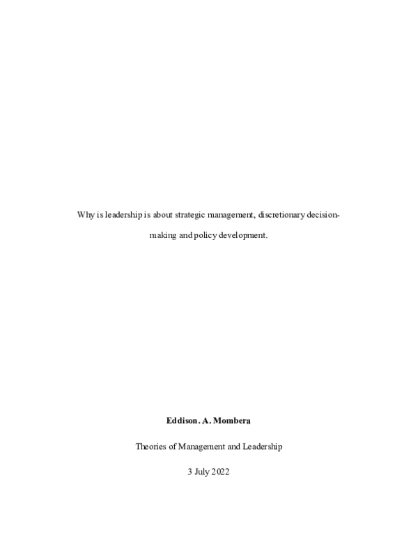 (PDF) Leadership strategic management, discretionary decision- making ...