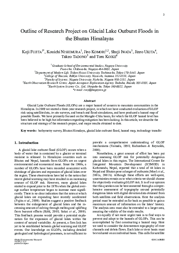 (PDF) Outline of research project on glacial lake outburst floods in ...