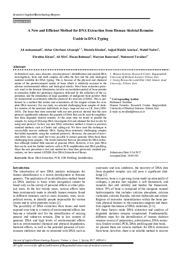 (PDF) A New and Efficient Method for DNA Extraction from Human Skeletal ...