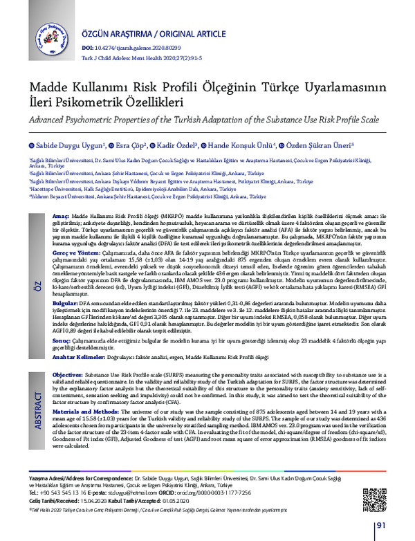 (PDF) Advanced Psychometric Properties of the Turkish Adaptation of the ...