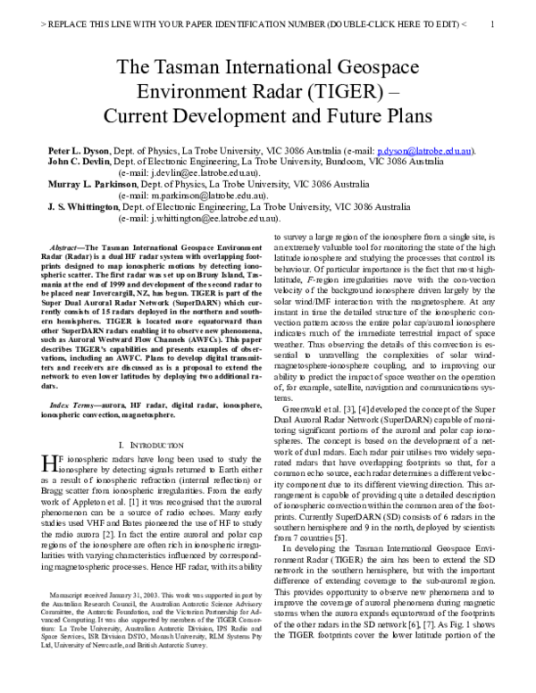 (PDF) The Tasman International Geospace Environment Radar (TIGER ...