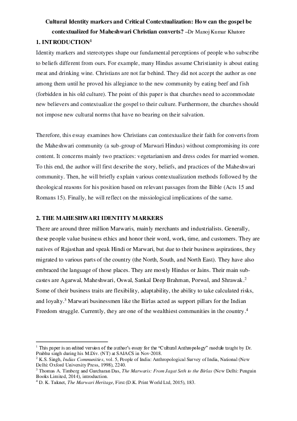 (PDF) Cultural Identity markers and Critical Contextualization: How can ...