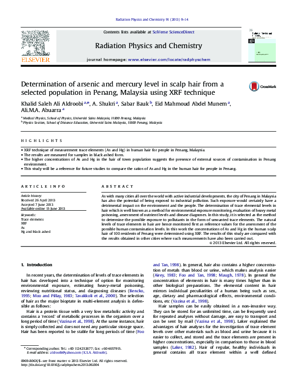 (PDF) Determination of arsenic and mercury level in scalp hair from a ...