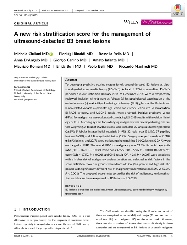(PDF) A new risk stratification score for the management of ultrasound ...