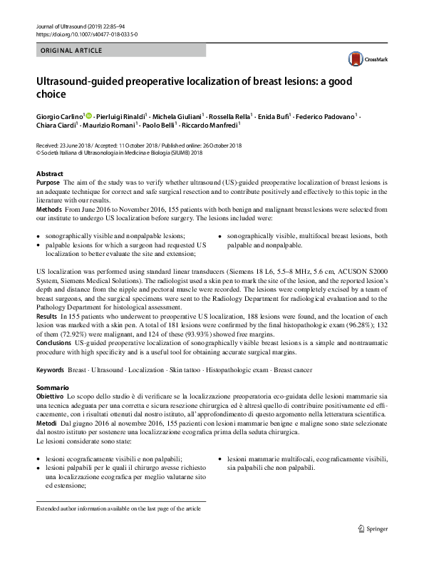(PDF) Ultrasound-guided preoperative localization of breast lesions: a ...