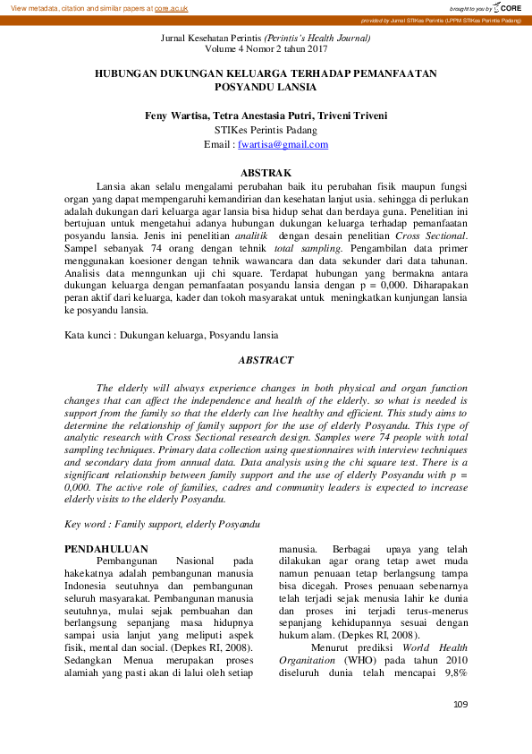 (PDF) Hubungan Dukungan Keluarga Terhadap Pemanfaatan Posyandu Lansia