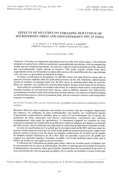 (PDF) Effects of Mulches on Foraging Behaviour of Microtermes Obesi and ...