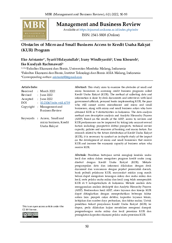 (PDF) Obstacles of Micro and Small Business Access to Kredit Usaha ...