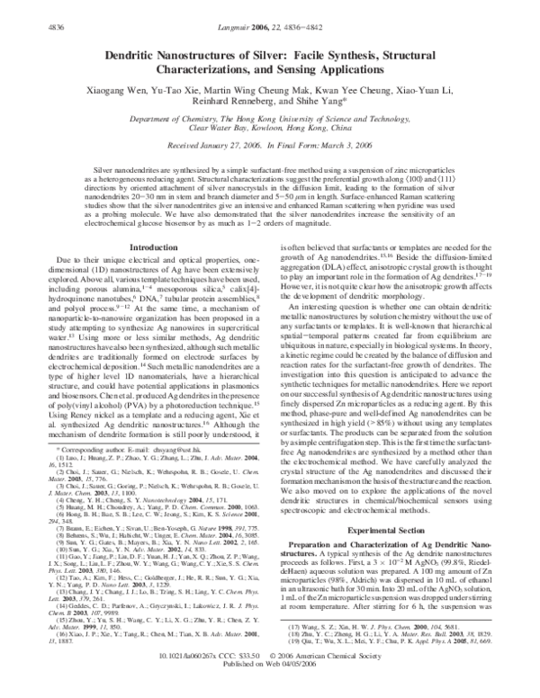 (PDF) Dendritic Nanostructures of Silver: Facile Synthesis, Structural Characterizations, and ...