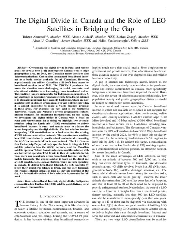 (PDF) The Digital Divide in Canada and the Role of LEO Satellites in ...