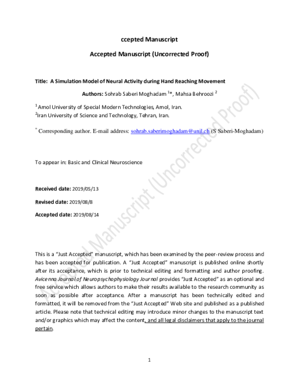 (PDF) A Simulation Model of Neural Activity during Hand Reaching Movement