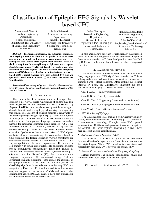 (PDF) Classification of epileptic EEG signals by wavelet based CFC