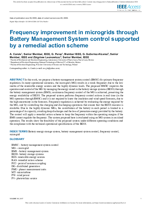 (PDF) Frequency improvement in microgrids through Battery Management ...