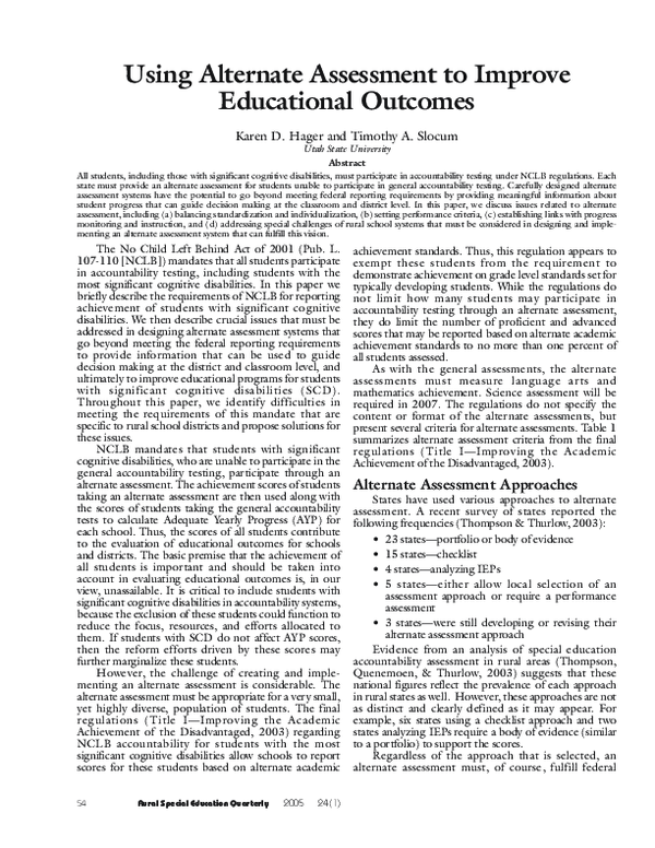 (PDF) Using Alternate Assessment to Improve Educational Outcomes