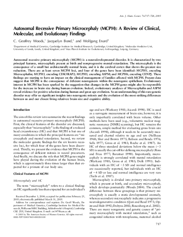 (PDF) Autosomal Recessive Primary Microcephaly (MCPH): A Review of ...