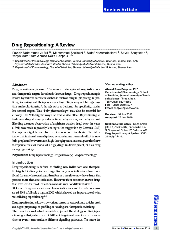 (PDF) Drug Repositioning: A Review