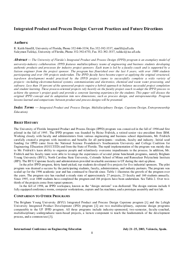 (PDF) Integrated Product and Process Design: Current Practices and ...