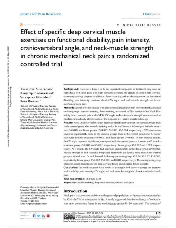 (PDF) Effect of specific deep cervical muscle exercises on functional ...