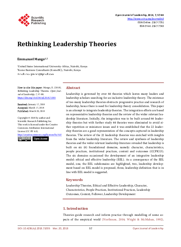 (PDF) Rethinking Leadership Theories