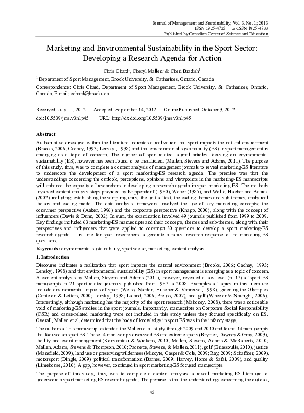 (PDF) Marketing and Environmental Sustainability in the Sport Sector ...