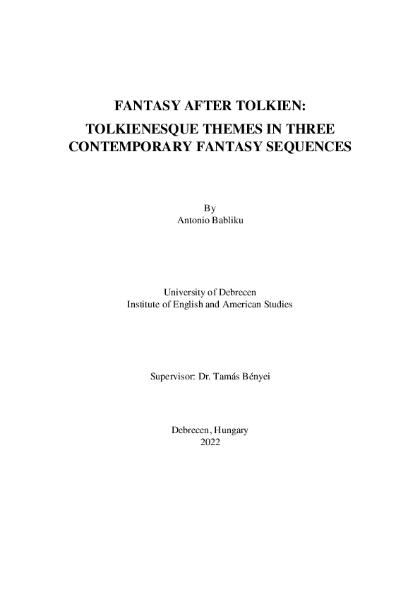 (PDF) Fantasy After Tolkien: Tolkienesque Themes in Three Contemporary ...